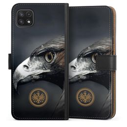 DeinDesign Galaxy A22 5G Handy Klapph&uuml;lle Handyh&uuml;lle aus Kunst Leder schwarz Flip Case Eintracht Frankfurt Eagle Official Licensed Product Sideflip mit langer 
