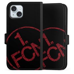DeinDesign iPhone 15 Handy Klapph&uuml;lle Handyh&uuml;lle aus Kunst Leder schwarz Flip Case Texture Merchandise 1. Fcn Sideflip mit Lasche