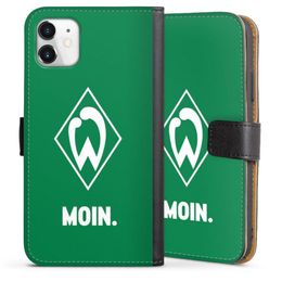 DeinDesign iPhone 11 Handy Klapph&uuml;lle Handyh&uuml;lle aus Kunst Leder schwarz Flip Case Moin Official Licensed Product Sv Werder Bremen Sideflip mit Lasche