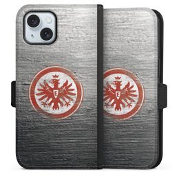 DeinDesign iPhone 15 Handy Klapph&uuml;lle Handyh&uuml;lle aus Kunst Leder schwarz Flip Case Eintracht Frankfurt Sge Logo Sideflip mit Lasche