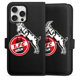 DeinDesign iPhone 15 Pro Max Handy Klapph&uuml;lle Handyh&uuml;lle aus Kunst Leder schwarz Flip Case Transparent Logo 1. Fc K&ouml;ln Sideflip mit Lasche