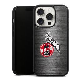 DeinDesign iPhone 15 Pro Handy Gallery Case Handyh&uuml;lle 9H Geh&auml;rtetes Glas R&uuml;ckseite H&uuml;lle Official Licensed Product Metallic Look 1. Fc K&ouml;ln Gallery Case