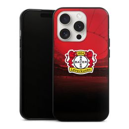 DeinDesign iPhone 15 Pro Handy Slim Case extra d&uuml;nn Silikon Handyh&uuml;lle schwarz H&uuml;lle Bayer 04 Leverkusen Official Licensed Product Stadium Silikon Slim Case