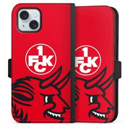 DeinDesign iPhone 15 Handy Klapph&uuml;lle Handyh&uuml;lle aus Kunst Leder schwarz Flip Case Devil 1. Fc Kaiserslautern 1. Fck Sideflip mit Lasche