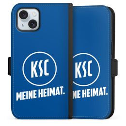 DeinDesign iPhone 15 Handy Klapph&uuml;lle Handyh&uuml;lle aus Kunst Leder schwarz Flip Case Karlsruher Sc Statement Ksc Sideflip mit Lasche