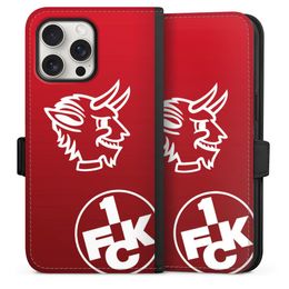 DeinDesign iPhone 15 Pro Max Handy Klapph&uuml;lle Handyh&uuml;lle aus Kunst Leder schwarz Flip Case Devil Official Licensed Product 1. Fc Kaiserslautern Sideflip mit 