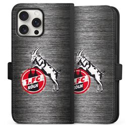 DeinDesign iPhone 15 Pro Max Handy Klapph&uuml;lle Handyh&uuml;lle aus Kunst Leder schwarz Flip Case Official Licensed Product Metallic Look 1. Fc K&ouml;ln Sideflip mit Lasche