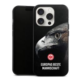 DeinDesign iPhone 15 Pro Handy Slim Case extra d&uuml;nn Silikon Handyh&uuml;lle schwarz H&uuml;lle European Cup Official Licensed Product Eintracht Frankfurt Silikon Slim Case