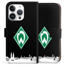 DeinDesign iPhone 14 Pro Handy Klapph&uuml;lle Handyh&uuml;lle aus Kunst Leder schwarz Flip Case Skyline Sv Werder Bremen Official Licensed Product Sideflip mit langer 