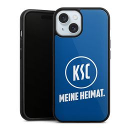 DeinDesign iPhone 15 Handy Gallery Case Handyh&uuml;lle 9H Geh&auml;rtetes Glas R&uuml;ckseite H&uuml;lle Karlsruher Sc Statement Ksc Gallery Case