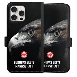 DeinDesign iPhone 15 Pro Max Handy Klapph&uuml;lle Handyh&uuml;lle aus Kunst Leder schwarz Flip Case European Cup Official Licensed Product Eintracht Frankfurt Sideflip 