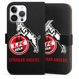 DeinDesign iPhone 14 Pro Max Handy Klapph&uuml;lle Handyh&uuml;lle aus Kunst Leder schwarz Flip Case Official Licensed Product Transparent 1. Fc K&ouml;ln Sideflip mit Lasche