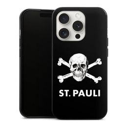 DeinDesign iPhone 15 Pro Handy Slim Case extra d&uuml;nn Silikon Handyh&uuml;lle schwarz H&uuml;lle Totenkopf Fc St. Pauli Official Licensed Product Silikon Slim Case