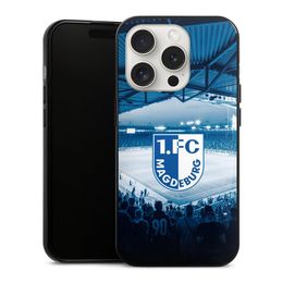 DeinDesign iPhone 15 Pro Handy Slim Case extra d&uuml;nn Silikon Handyh&uuml;lle schwarz H&uuml;lle Stadium 1. Fcm 1. Fc Magdeburg Silikon Slim Case