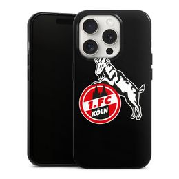 DeinDesign iPhone 15 Pro Handy Slim Case extra d&uuml;nn Silikon Handyh&uuml;lle schwarz H&uuml;lle Transparent Logo 1. Fc K&ouml;ln Silikon Slim Case