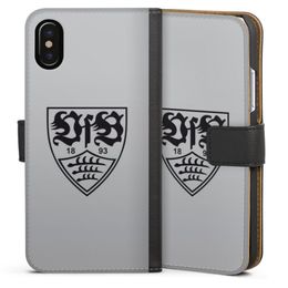 DeinDesign iPhone X Handy Klapph&uuml;lle Handyh&uuml;lle aus Kunst Leder schwarz Flip Case Logo Official Licensed Product Vfb Stuttgart Sideflip mit langer Lasche