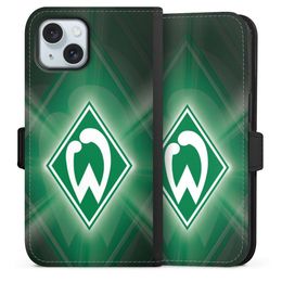 DeinDesign iPhone 15 Handy Klapph&uuml;lle Handyh&uuml;lle aus Kunst Leder schwarz Flip Case Sv Werder Bremen Coat Of Arms Official Licensed Product Sideflip mit Lasche