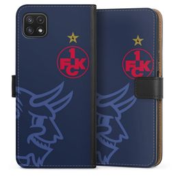 DeinDesign Galaxy A22 5G Handy Klapph&uuml;lle Handyh&uuml;lle aus Kunst Leder schwarz Flip Case 1. Fc Kaiserslautern Logo 1. Fck Sideflip mit langer Lasche