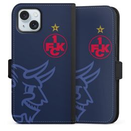 DeinDesign iPhone 15 Handy Klapph&uuml;lle Handyh&uuml;lle aus Kunst Leder schwarz Flip Case Logo 1. Fc Kaiserslautern 1. Fck Sideflip mit Lasche