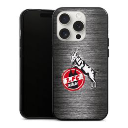 DeinDesign iPhone 15 Pro Handy Slim Case extra d&uuml;nn Silikon Handyh&uuml;lle schwarz H&uuml;lle Official Licensed Product Metallic Look 1. Fc K&ouml;ln Silikon Slim Case