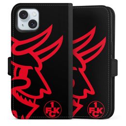 DeinDesign iPhone 15 Handy Klapph&uuml;lle Handyh&uuml;lle aus Kunst Leder schwarz Flip Case 1. Fc Kaiserslautern Logo Official Licensed Product Sideflip mit Lasche