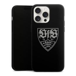 DeinDesign iPhone 15 Pro Max Handy Premium Silikon H&uuml;lle Handyh&uuml;lle schwarz Case Official Licensed Product Vfb Stuttgart Logo Silikon Premium Case