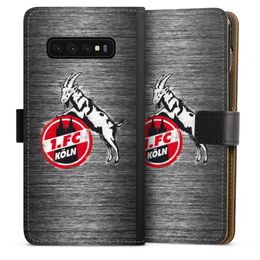 DeinDesign Galaxy S10 Plus Handy Klapph&uuml;lle Handyh&uuml;lle aus Kunst Leder schwarz Flip Case Official Licensed Product Metallic Look 1. Fc K&ouml;ln Sideflip mit Lasche