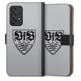 DeinDesign Galaxy A53 5G Handy Klapph&uuml;lle Handyh&uuml;lle aus Kunst Leder schwarz Flip Case Vfb Stuttgart Official Licensed Product Logo Sideflip mit langer Lasche