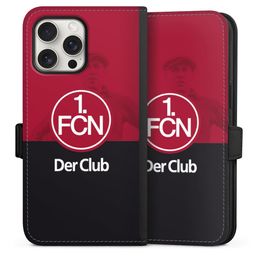 DeinDesign iPhone 15 Pro Max Handy Klapph&uuml;lle Handyh&uuml;lle aus Kunst Leder schwarz Flip Case Official Licensed Product Der Club 1. Fc N&uuml;rnberg Sideflip mit Lasche