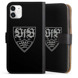 DeinDesign iPhone 11 Handy Klapph&uuml;lle Handyh&uuml;lle aus Kunst Leder schwarz Flip Case Official Licensed Product Vfb Stuttgart Logo Sideflip mit Lasche