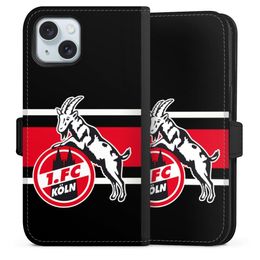 DeinDesign iPhone 15 Handy Klapph&uuml;lle Handyh&uuml;lle aus Kunst Leder schwarz Flip Case Official Licensed Product 1. Fc K&ouml;ln Logo Sideflip mit Lasche