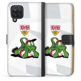 DeinDesign Galaxy A12 Handy Klapph&uuml;lle Handyh&uuml;lle aus Kunst Leder schwarz Flip Case Vfb Stuttgart Official Licensed Product Mascot Sideflip mit langer Lasche