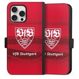 DeinDesign iPhone 15 Pro Max Handy Klapph&uuml;lle Handyh&uuml;lle aus Kunst Leder schwarz Flip Case Stadium Official Licensed Product Vfb Stuttgart Sideflip mit Lasche