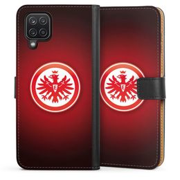 DeinDesign Galaxy A12 Handy Klapph&uuml;lle Handyh&uuml;lle aus Kunst Leder schwarz Flip Case Official Licensed Product Coat Of Arms Eintracht Frankfurt Sideflip mit 
