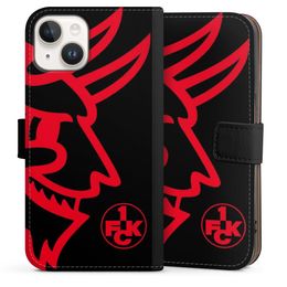 DeinDesign iPhone 14 Handy Klapph&uuml;lle Handyh&uuml;lle aus Kunst Leder schwarz Flip Case 1. Fc Kaiserslautern Logo Official Licensed Product Sideflip mit Lasche