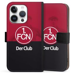 DeinDesign iPhone 14 Pro Handy Klapph&uuml;lle Handyh&uuml;lle aus Kunst Leder schwarz Flip Case Official Licensed Product Der Club 1. Fc N&uuml;rnberg Sideflip mit langer 