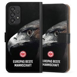DeinDesign Galaxy A33 5G Handy Klapph&uuml;lle Handyh&uuml;lle aus Kunst Leder schwarz Flip Case Eintracht Frankfurt Official Licensed Product European Cup Sideflip mit 