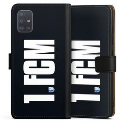 DeinDesign Galaxy A51 Handy Klapph&uuml;lle Handyh&uuml;lle aus Kunst Leder schwarz Flip Case 1. Fcm 1. Fc Magdeburg Official Licensed Product Sideflip mit Lasche