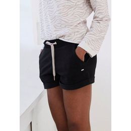 Lascana Shorts mit Rippbündchen und Umschlagsaum, schwarz