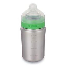 Klean Kanteen Edelstahl Babyflasche 267ml 6+ Monate mittlerer Trinkfluss, Brushed Stainless Trinkflaschenfarbe - Silver, Trinkflaschenvolumen - 0,3 Liter,