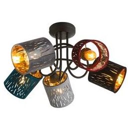 Globo Deckenlampe Deckenleuchte Wohnzimmerleuchte 5 flammig Metall Samt schwarz Dekorstanzungen knoten, 5x E14 Fassungen, D 46 cm