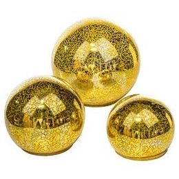 Haushalt-International Glas Kugelleuchten Set LED Dekolampe Kugel Glas Tischleuchte Wohnzimmer Deko gold, Schalter, batteriebetrieben, LED warmweiß, D 10/12/15 cm, 3er Set