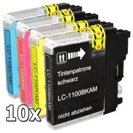10 Ampertec Tinten kompatibel mit Brother LC-1100BK C M Y LC-980BK C M Y Universal 4-farbig