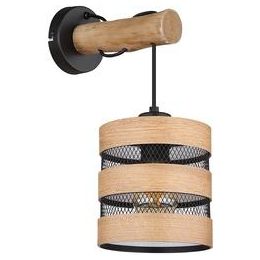 Globo Wandlampe Wandleuchte hängend Holz Wohnzimmerlampe mit Gitterschirm Landhaus, Metall Holz, schwarz braun, 1x E27 Fassung, LxBxH 24,5x15x36 cm