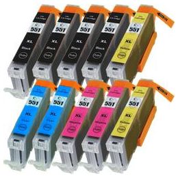 10 Ampertec Tinten ersetzt CLI-551XL BK C M Y 4-farbig