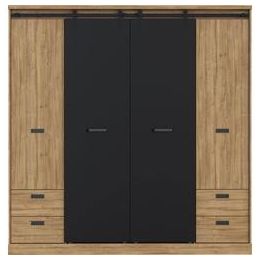 Kleiderschrank FORTE Schränke Gr. B/H/T: 203,2cm x 208,4cm x 61cm, 4 St., schwarz (waterford eiche / schwarz)