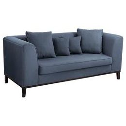 3-Sitzer Fink "Maxim", blau, B:202cm H:84cm T:85cm, Sofas, mit schmalem Holzsockel, inklusive 4 Zierkissen