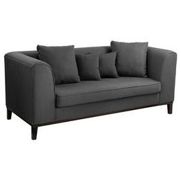 3-Sitzer Fink "Maxim" Sofas Gr. B/H/T: 202cm x 84cm x 85cm, Strickstoff MELANGE, grau (dunkelgrau) mit schmalem Holzsockel, inklusive 4 Zierkissen