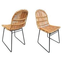 Rattanstuhl Tom Tailor HOME "T-RATTAN CHAIR" Stühle Gr. B/H/T: 56cm x 86cm x 48cm, 2 St., Metall, beige (natur + schwarz)