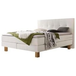 Boxspringbett Hasena "Lodge" Komplettbetten Gr. Kunstleder Massivholz Matratze H3, mit Topper Superio, Liegekomfort soft, Liegefläche B/L: 140 cm x 200 cm, H3, Tonnentaschen-Federkernmatratze, braun (weiß, eiche bianco) Boxspringbett Boxspringbett, Eichenfüsse, straffe Bezüge, gestepptes Kopfteil